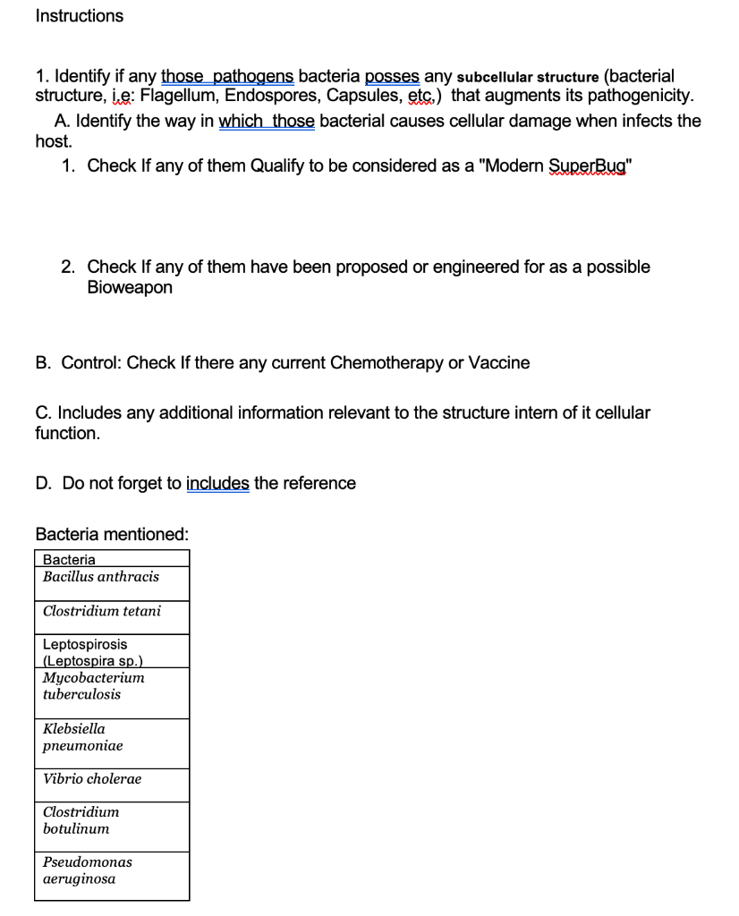 Instructions 1. Identify if any those pathogens | Chegg.com