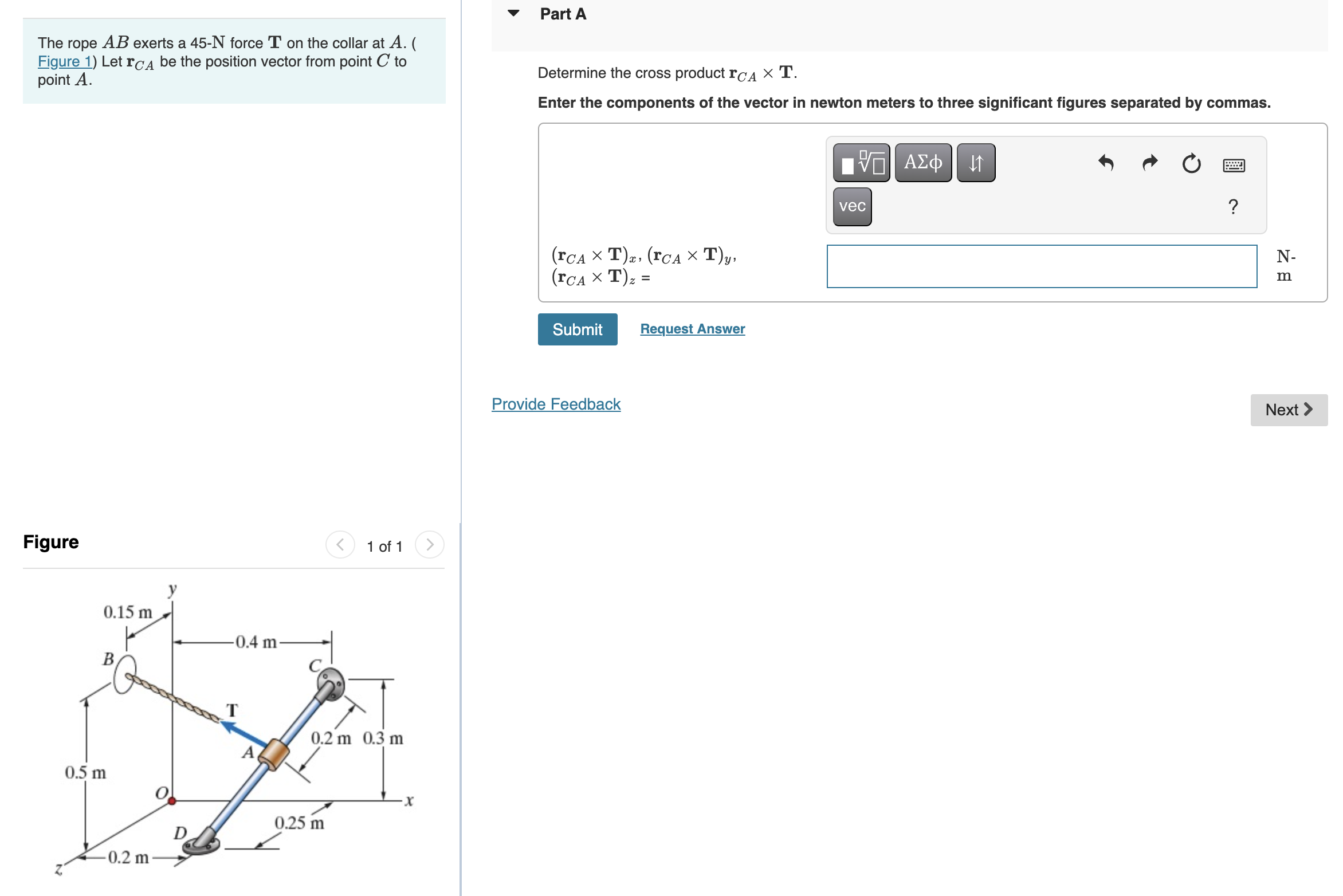 Solved The rope AB ﻿exerts a 45-N ﻿force T ﻿on the collar at | Chegg.com