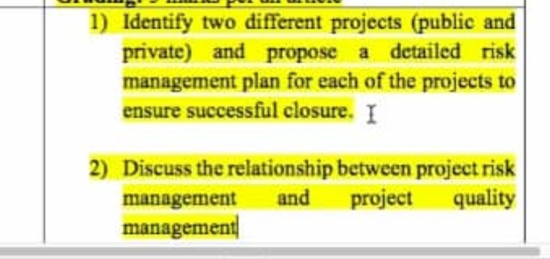 Solved This is a question from Project risk and Quality | Chegg.com