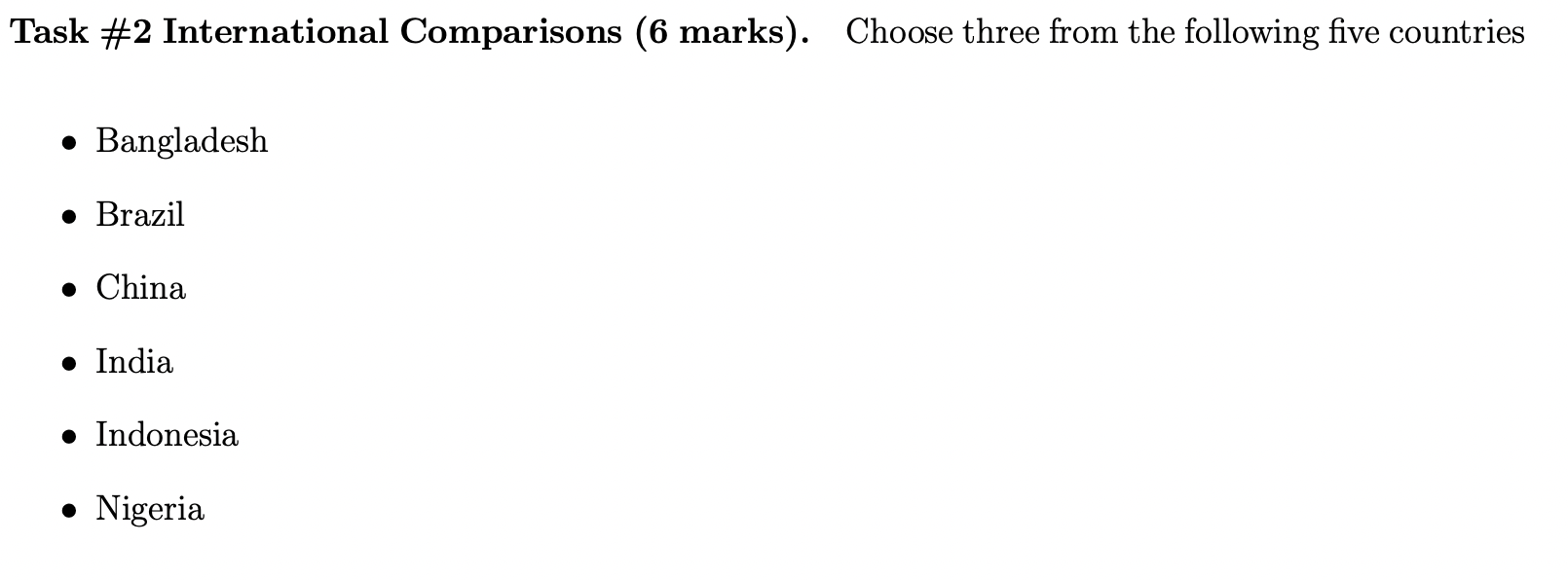 Solved Task #2 International Comparisons (6 marks). Choose | Chegg.com