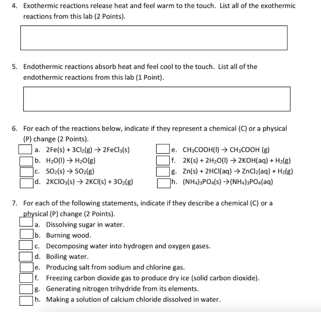 Solved Evidence of a Chemical Change Lab INDICATORS OF | Chegg.com