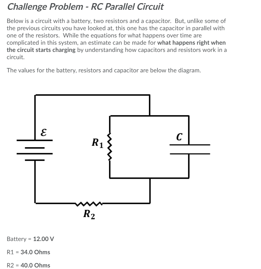 Solved Challenge Problem - RC Parallel Circuit Below is a | Chegg.com