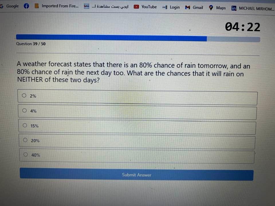 Solved A weather forecast states that there is an 80% chance | Chegg.com