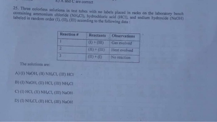 Solved E) A and C are correct 25. Three colorless solutions | Chegg.com