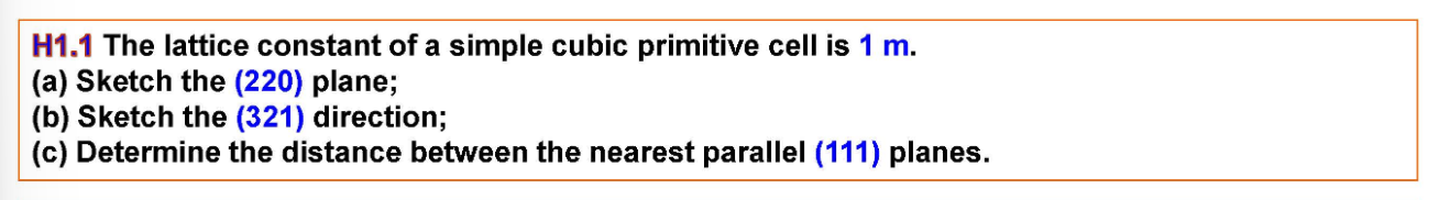 Solved H1.1 The lattice constant of a simple cubic primitive | Chegg.com