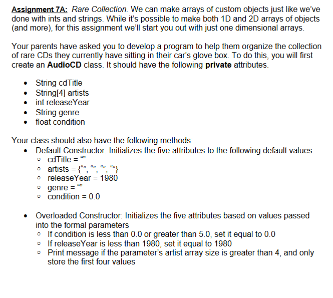 Solved Assignment 7A: Rare Collection. We can make arrays of | Chegg.com