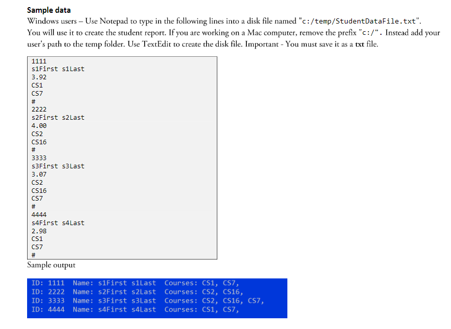 Solved In this project you will read data from a disk file | Chegg.com
