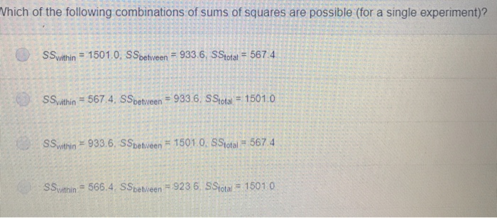 Solved hich of the following combinations of sums of squares | Chegg.com