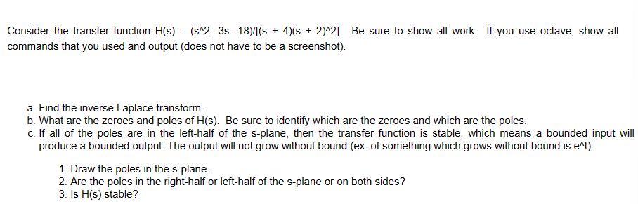 Solved Consider the transfer function | Chegg.com
