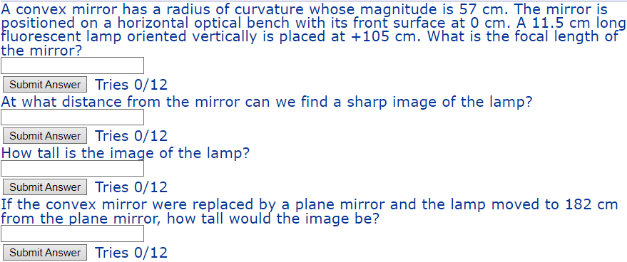 Solved A convex mirror has a radius of curvature whose | Chegg.com