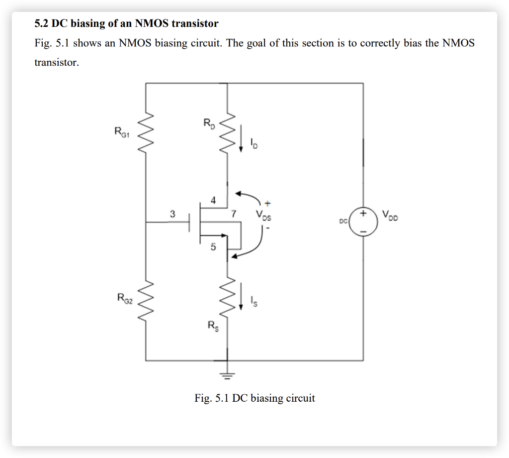 5.2 DC biasing of an NMOS transistor Fig. 5.1 shows | Chegg.com
