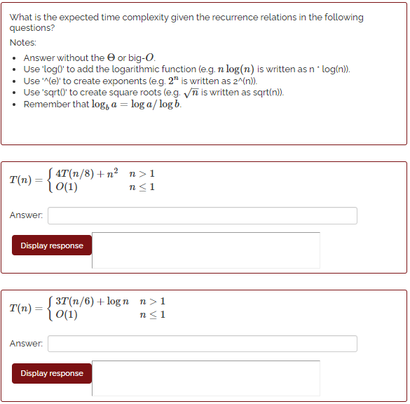 Solved What is the expected time complexity given the | Chegg.com