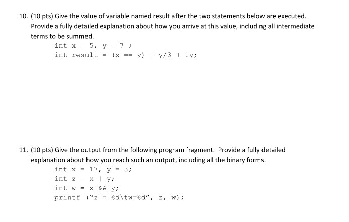 Solved 10. (10 pts) Give the value of variable named result | Chegg.com