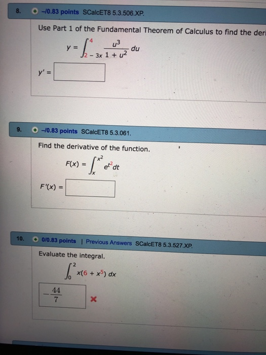 Solved 8. -10.83 points SCalcET8 5.3.506.XP Use Part 1 of | Chegg.com