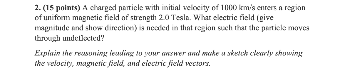 Solved 2. (15 points) A charged particle with initial | Chegg.com
