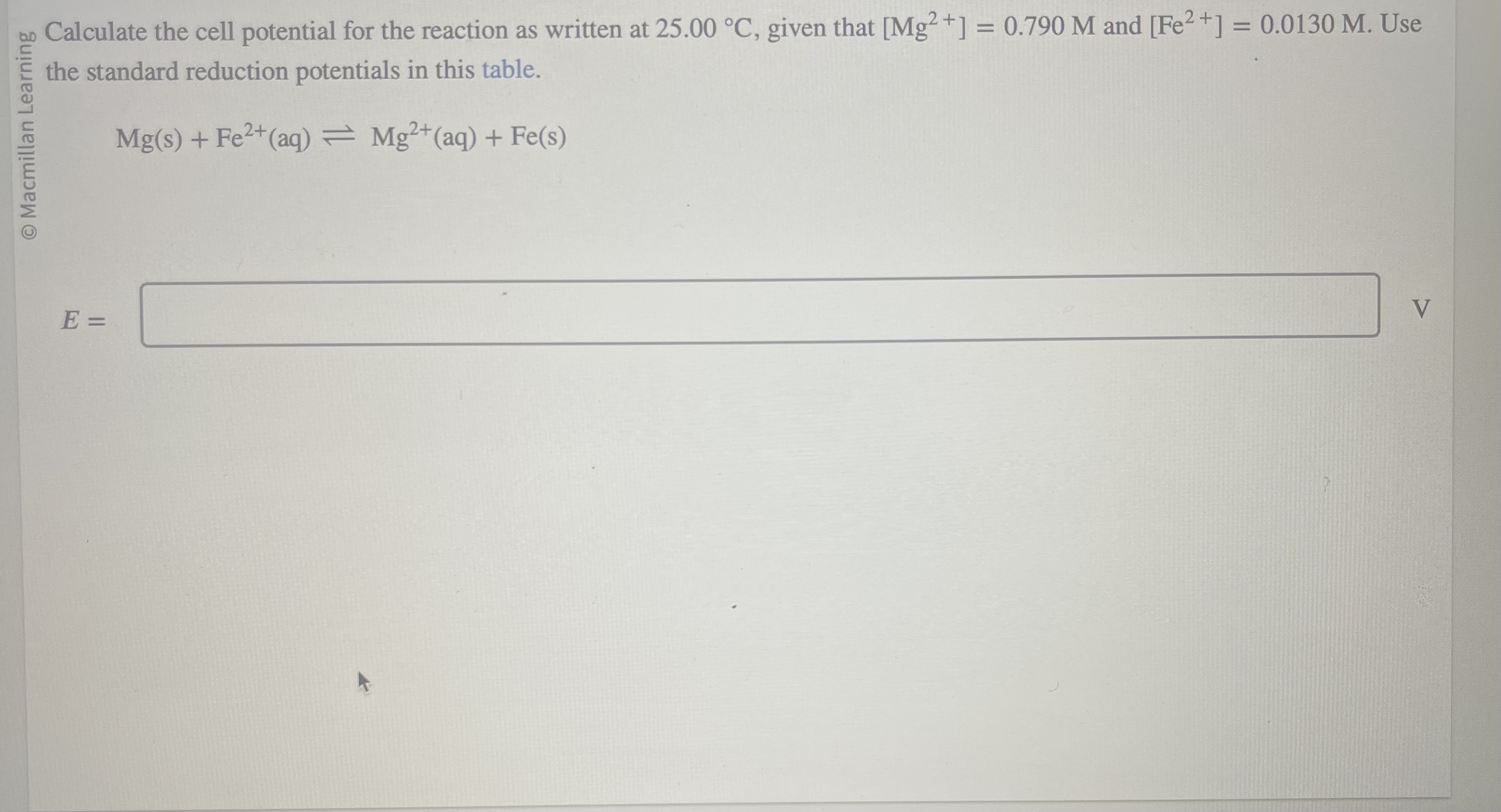 Solved Calculate the cell potential for the reaction as | Chegg.com