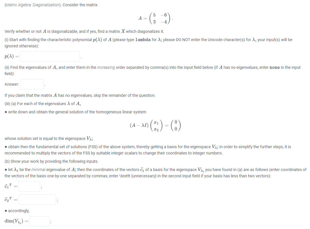 Solved (Matrix Algebra: Diagonalization). Consider the | Chegg.com