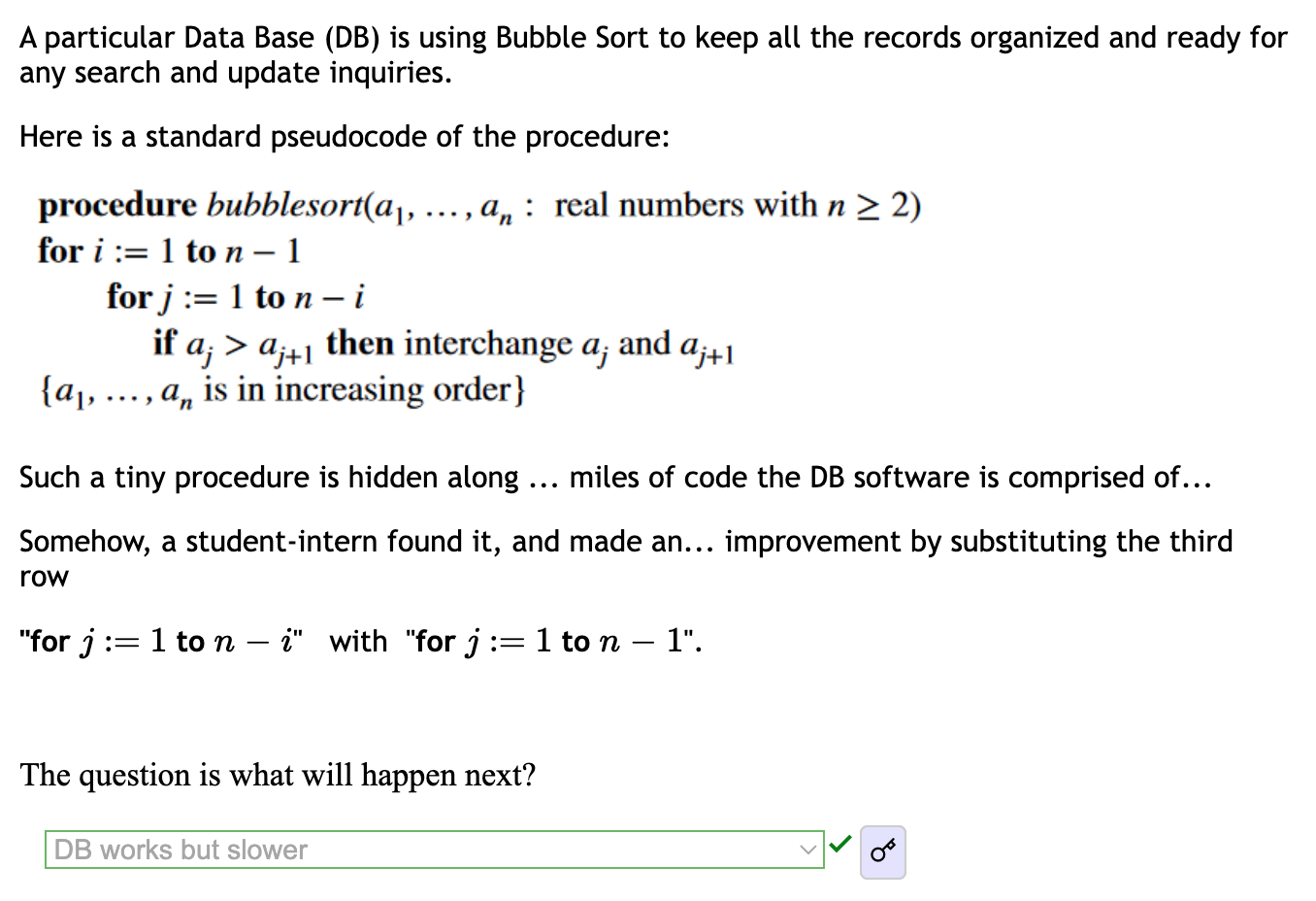 Solved A particular Data Base (DB) is using Bubble Sort to | Chegg.com