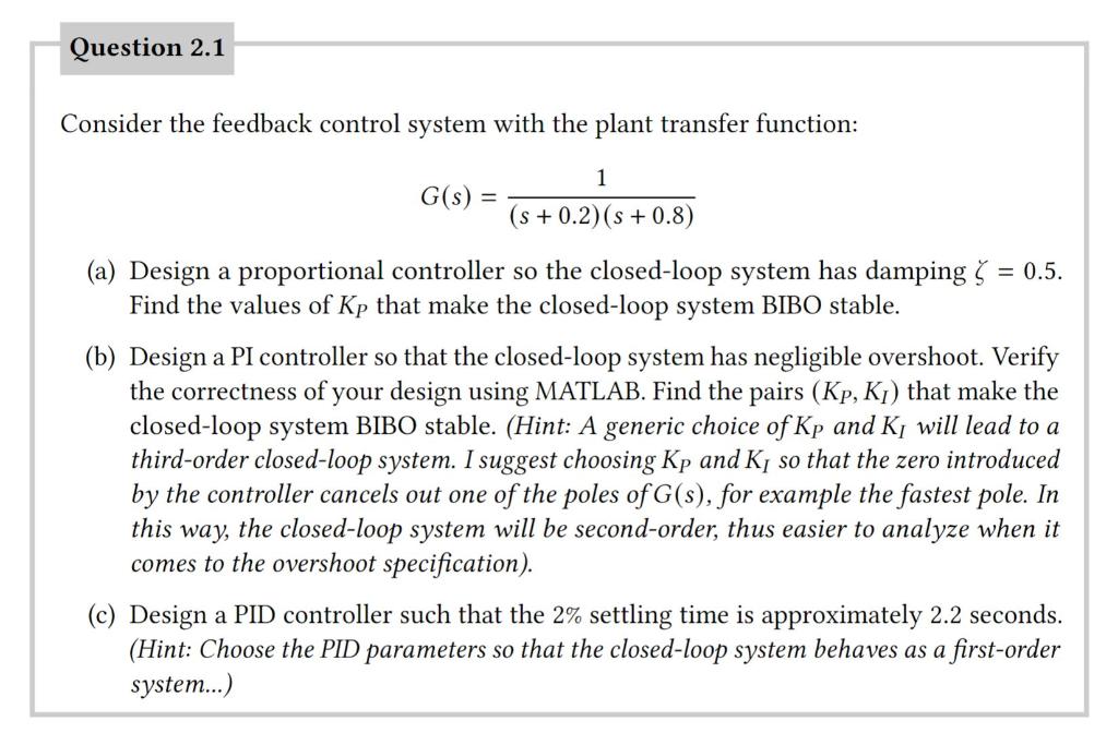 Solved Consider the feedback control system with the plant | Chegg.com
