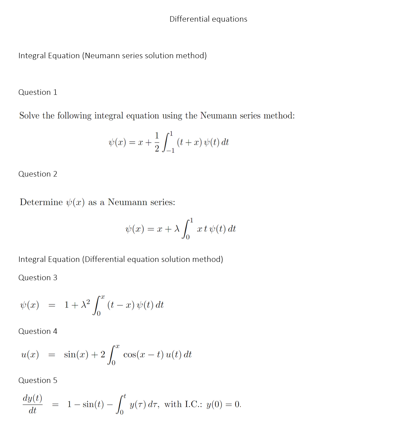 Solved Solve the following (Q1 & Q2) using integral | Chegg.com
