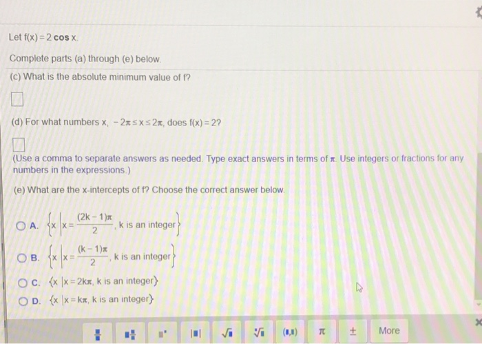 Solved Let f(x) 2 cosx Complete parts (a) through (e) below | Chegg.com