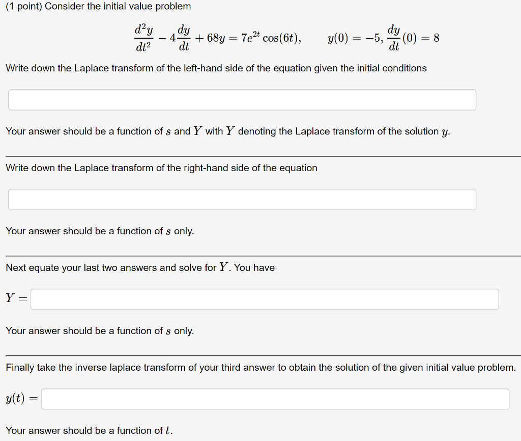 Solved (1 point) Consider the initial value problem dạy dt2 | Chegg.com