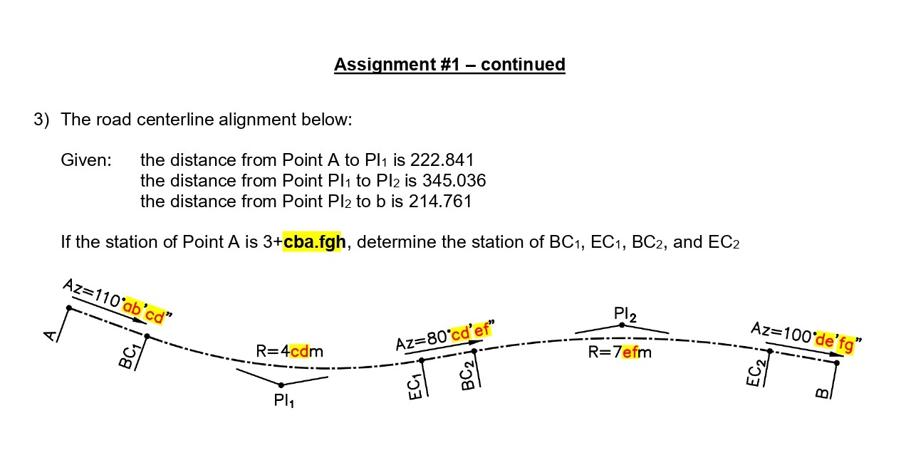 Solved a= 1b=6c=6d=2e=1f=9g=2h=1i=2The road centerline | Chegg.com