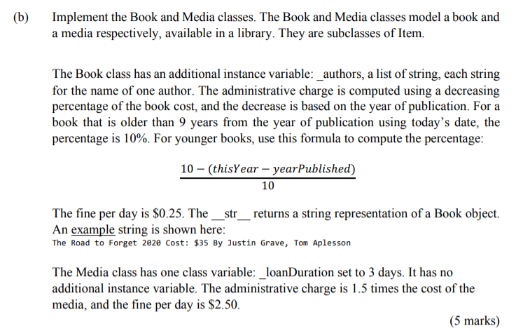 Solved Question 2 Define classes for a library, and test the | Chegg.com