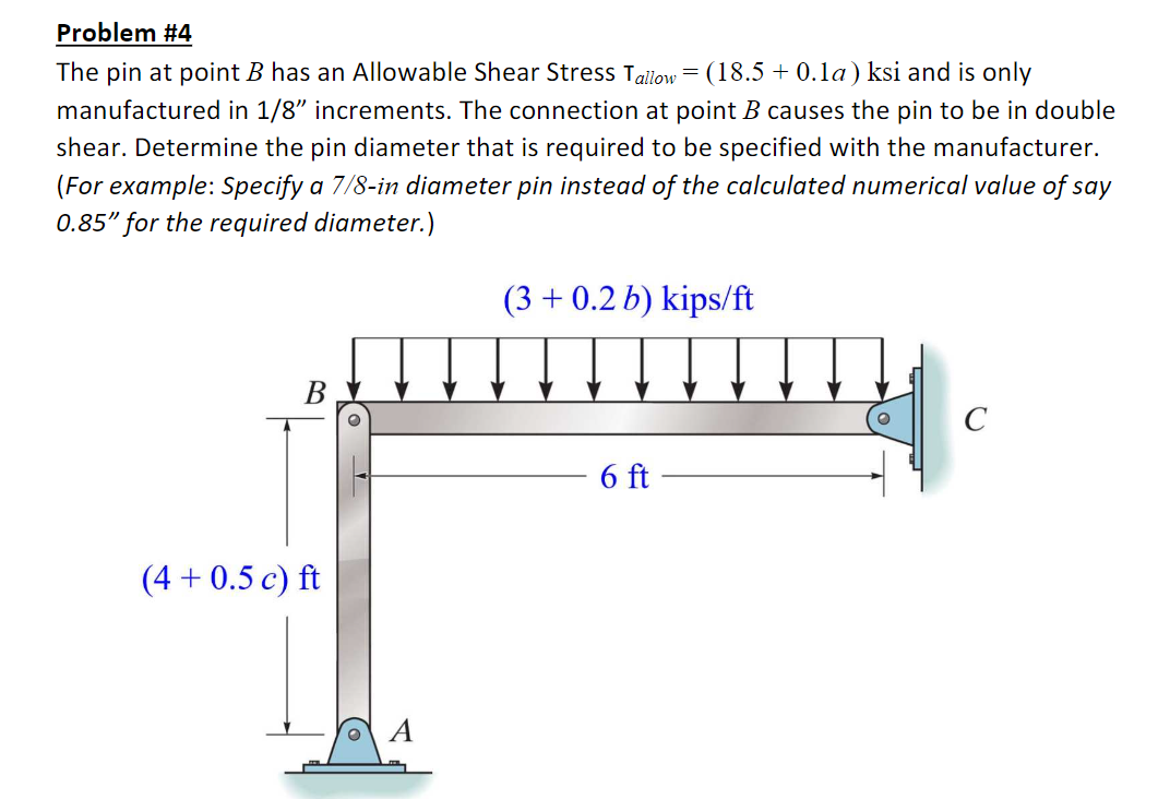 Solved Problem #4 The pin at point B has an Allowable Shear | Chegg.com