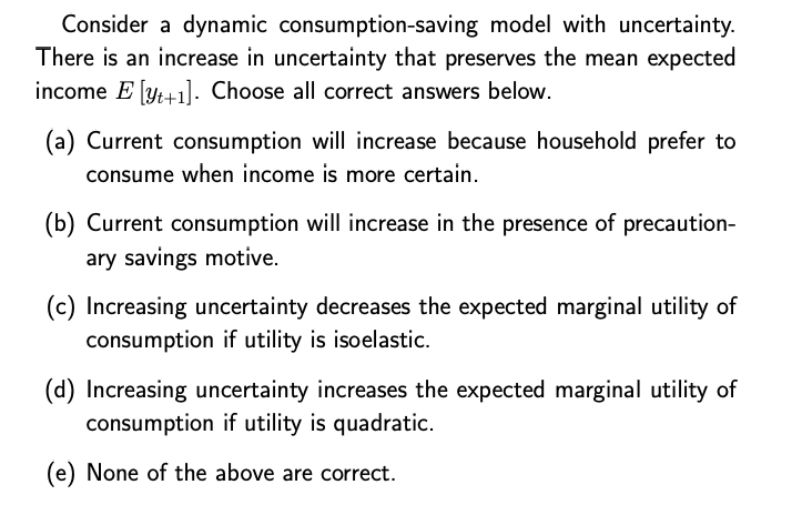 Solved Consider a dynamic consumption-saving model with | Chegg.com