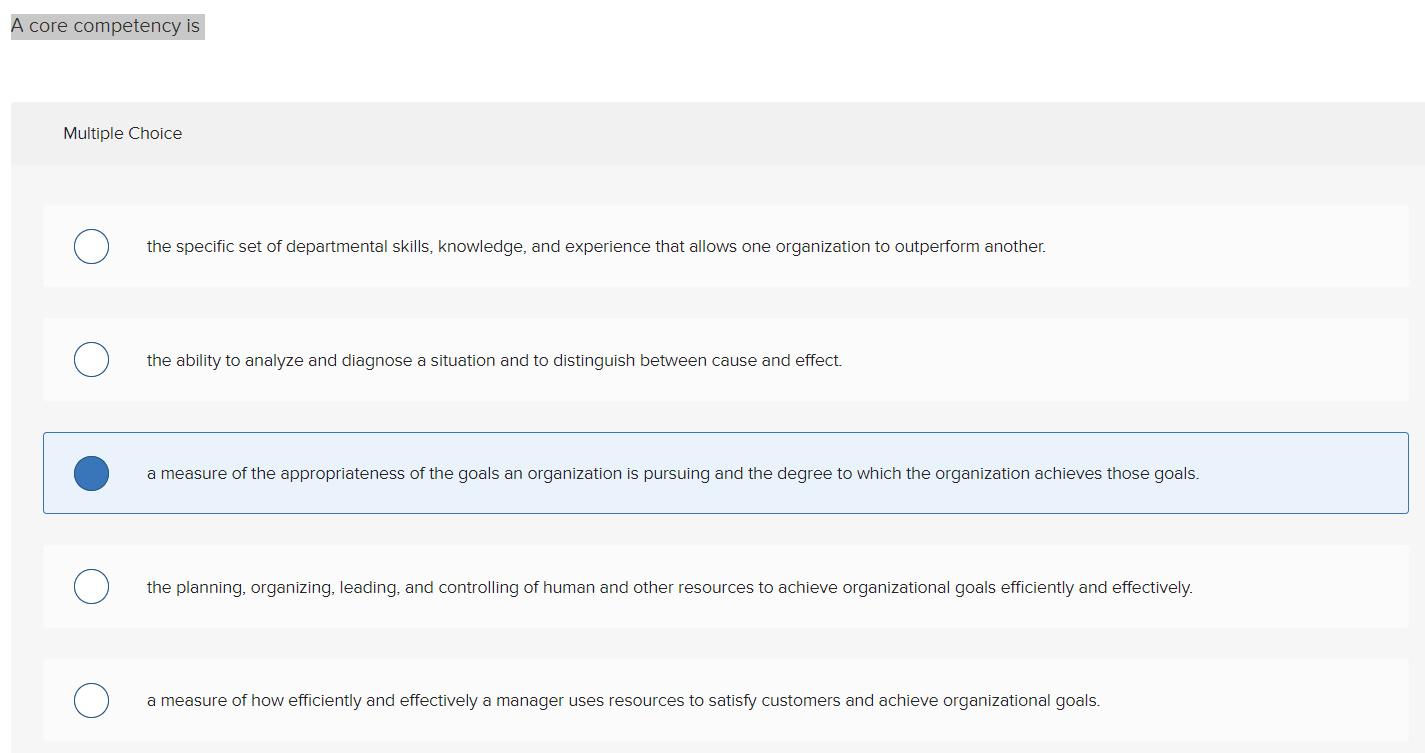 Solved A core competency is Multiple Choice the specific set | Chegg.com