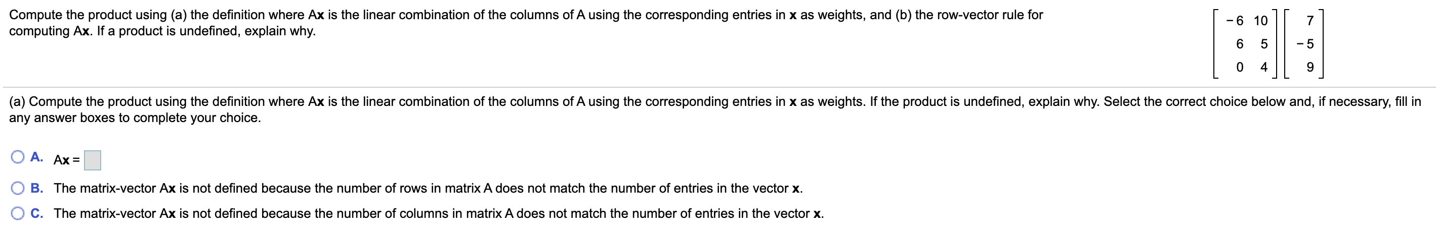 Solved Compute the product using (a) the definition where Ax | Chegg.com