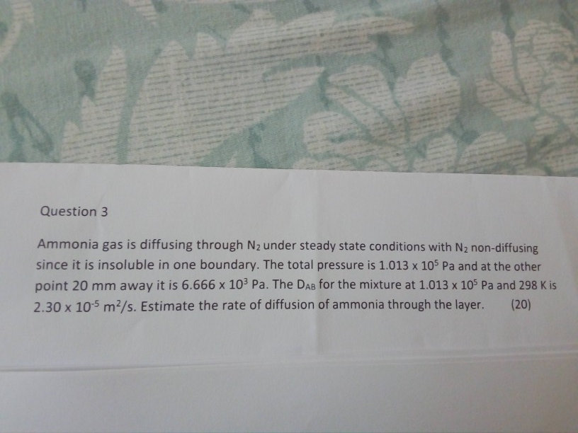 Solved Question 3 Ammonia gas is diffusing through N2 under | Chegg.com