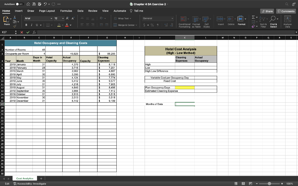 Solved Enter a function in cell K17 that will count the | Chegg.com