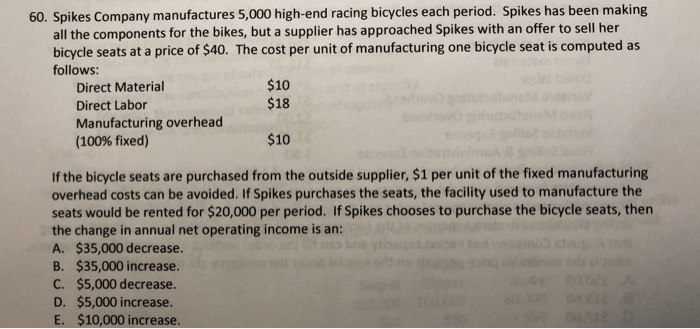 Solved 60. Spikes Company manufactures 5,000 high-end racing | Chegg.com