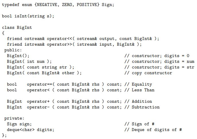 So this lab is BigInt for C++. I have to implement | Chegg.com