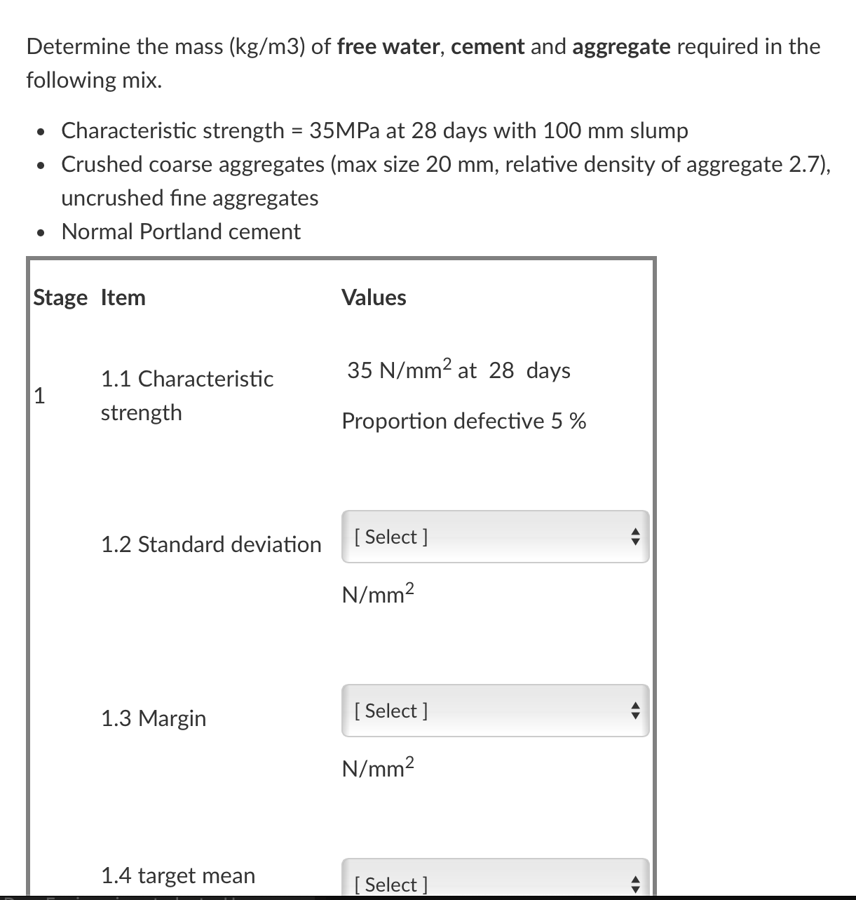 Solved 1.5 Cement type NPC/ SRC/ HE 1.6 Aggregate type: | Chegg.com