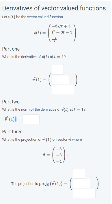 Solved Derivatives of vector valued functions Let v(t) be | Chegg.com