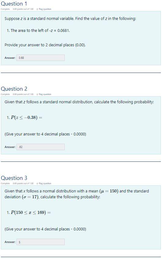 Solved Suppose z is a standard normal variable. Find the | Chegg.com