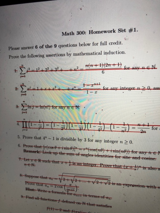 Solved Math 300: Homework Set #1. Please answer 6 of the 9 | Chegg.com