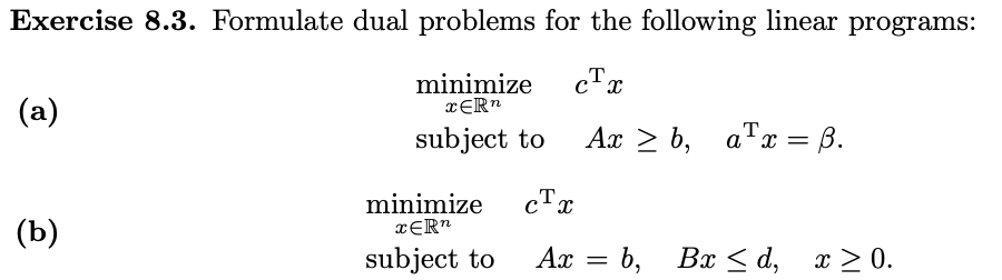 Solved Exercise 8.3. Formulate dual problems for the | Chegg.com