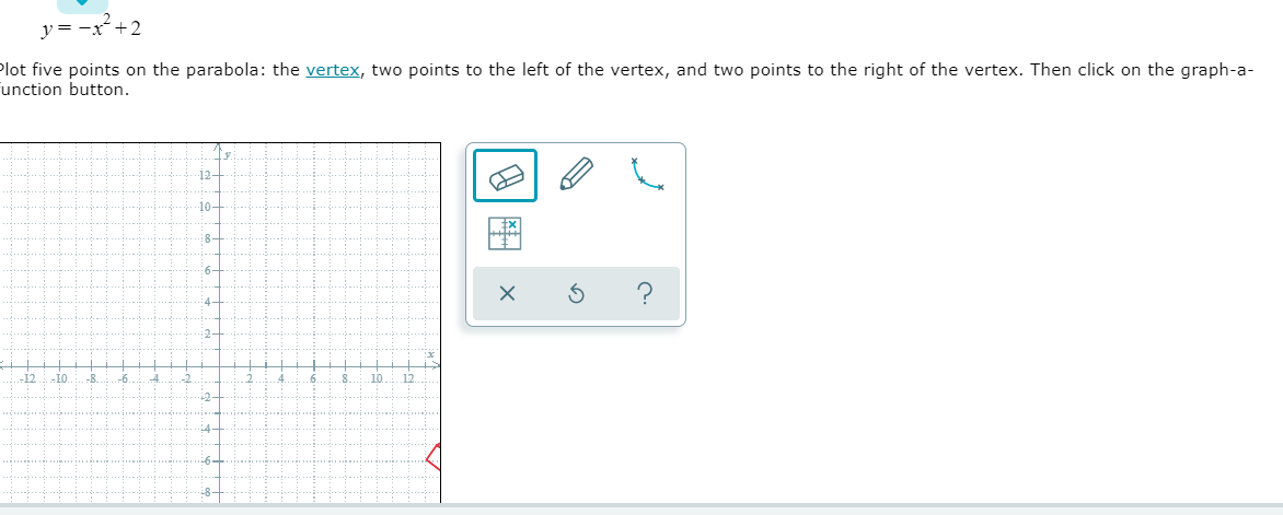 Solved y=-x?+2 Plot five points on the parabola: the vertex, | Chegg.com