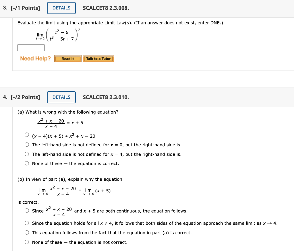 Solved 1. [-76 Points] DETAILS SCALCET8 2.3.001. Given that | Chegg.com