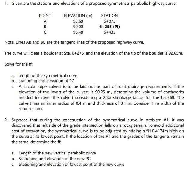 Solved 1. Given are the stations and elevations of a | Chegg.com