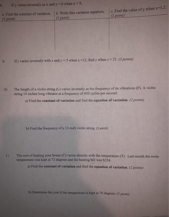 Solved S. If y varies inversely as x and y 6 when x -8, 1.2 | Chegg.com