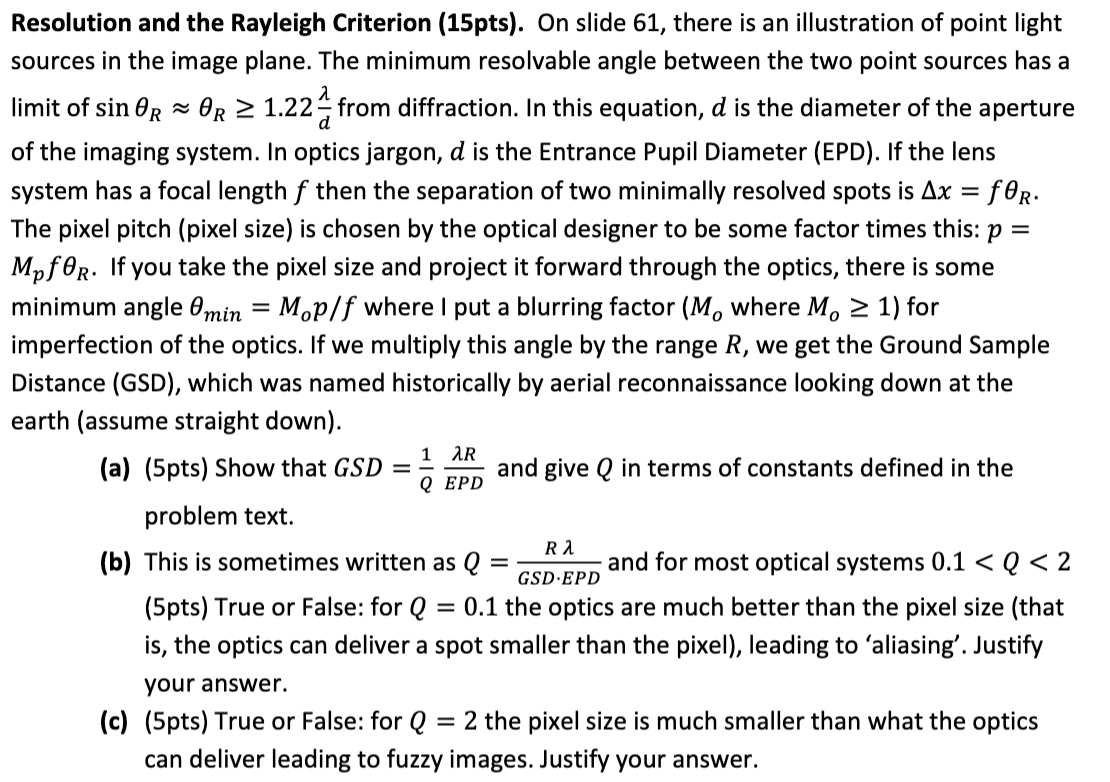 Solved Resolution and the Rayleigh Criterion (15pts). On | Chegg.com