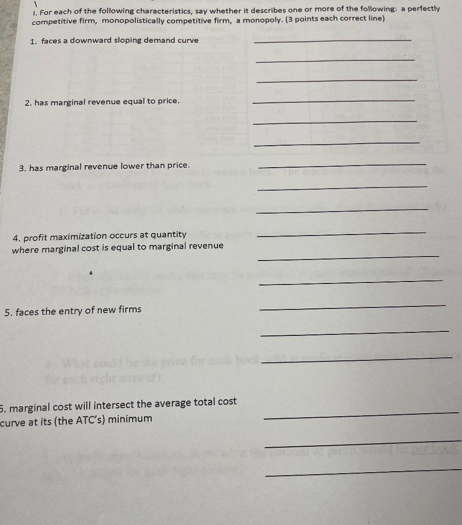 Solved 1 1. For each of the following characteristics, say | Chegg.com