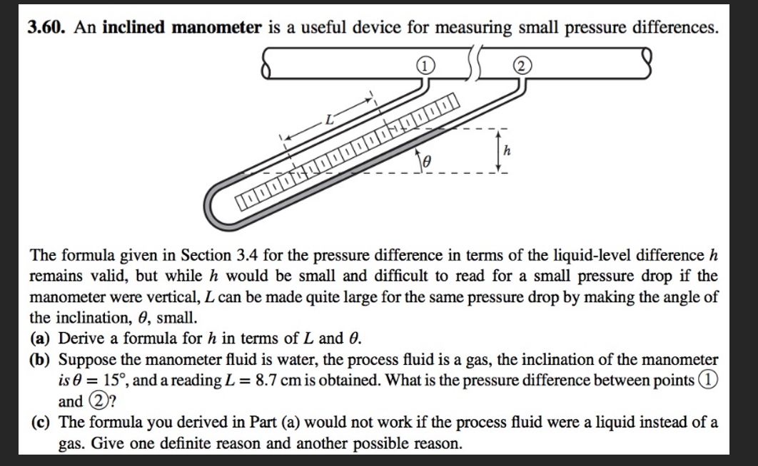 Solved 3.60. An inclined manometer is a useful device for | Chegg.com