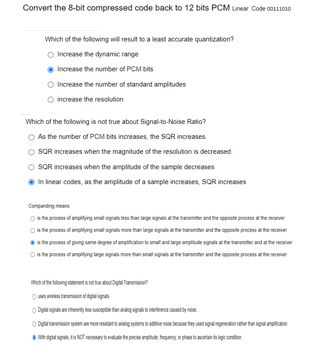 Solved Convert the 8-bit compressed code back to 12 bits PCM | Chegg.com