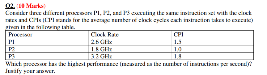 Solved Q2. (10 Marks) Consider three different processors | Chegg.com